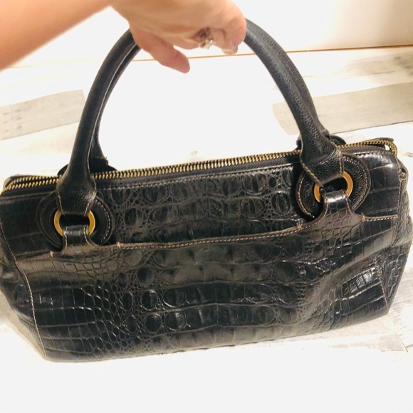 Brahmin | Bags | Brahmin Black Vintage Croc Lizard Embs Leather ...